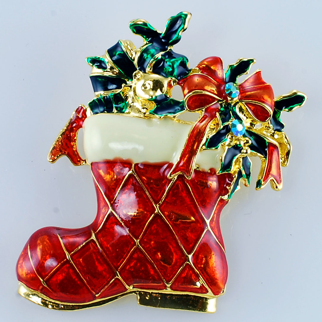 Christmas Santa Boot Brooch